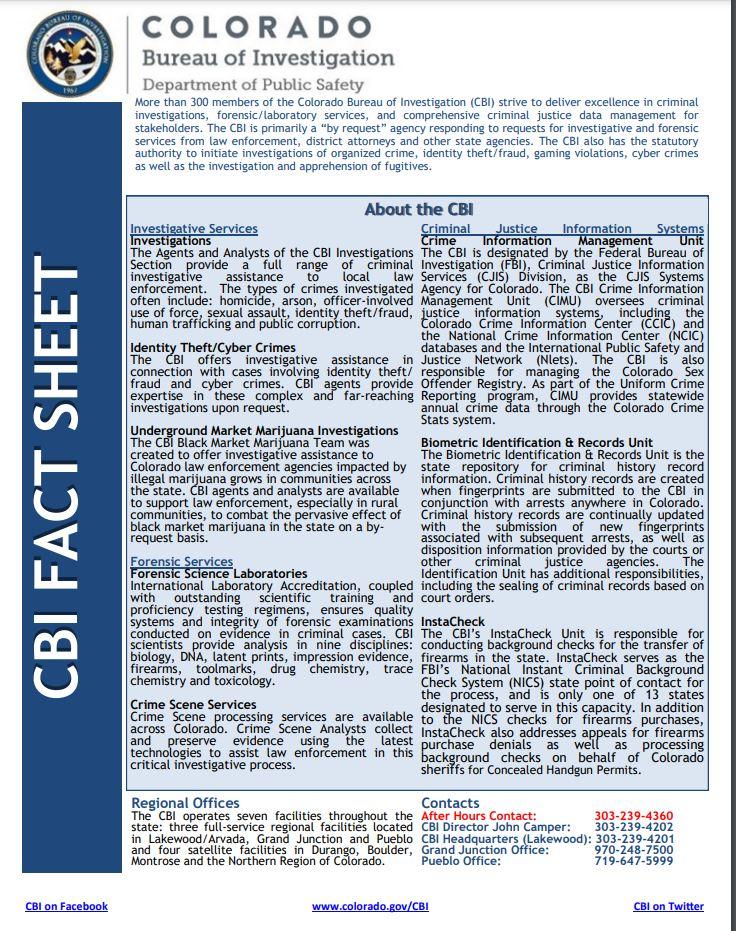 Fact Sheet | Colorado Bureau of Investigation
